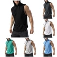 Adult Hooded Sleeveless T Shirt Men's Sports Quick Drying Light Fitness ...