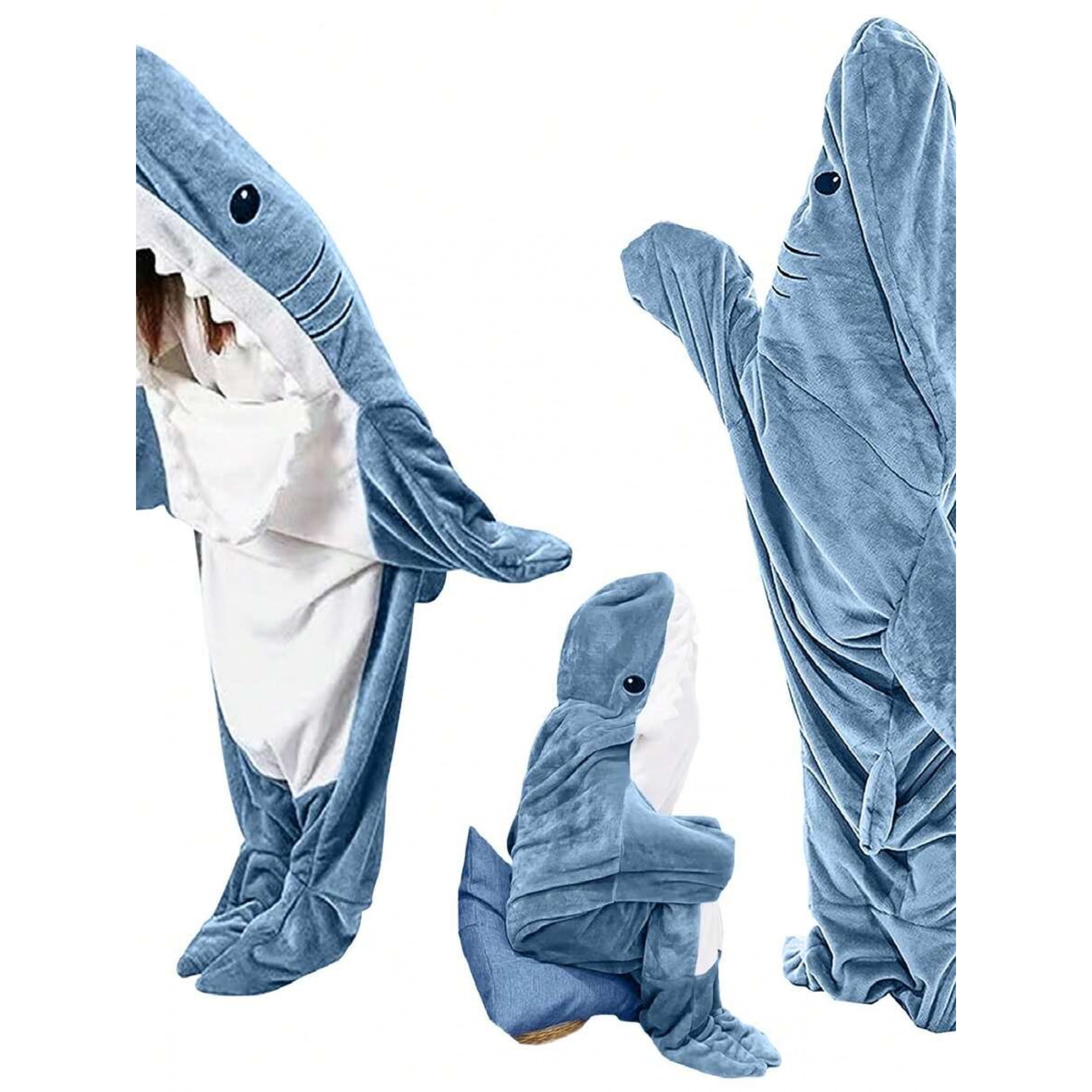 Adult & Kid Shark Blanket Hoodie - Wearable Cozy Shark Costume Pajamas ...