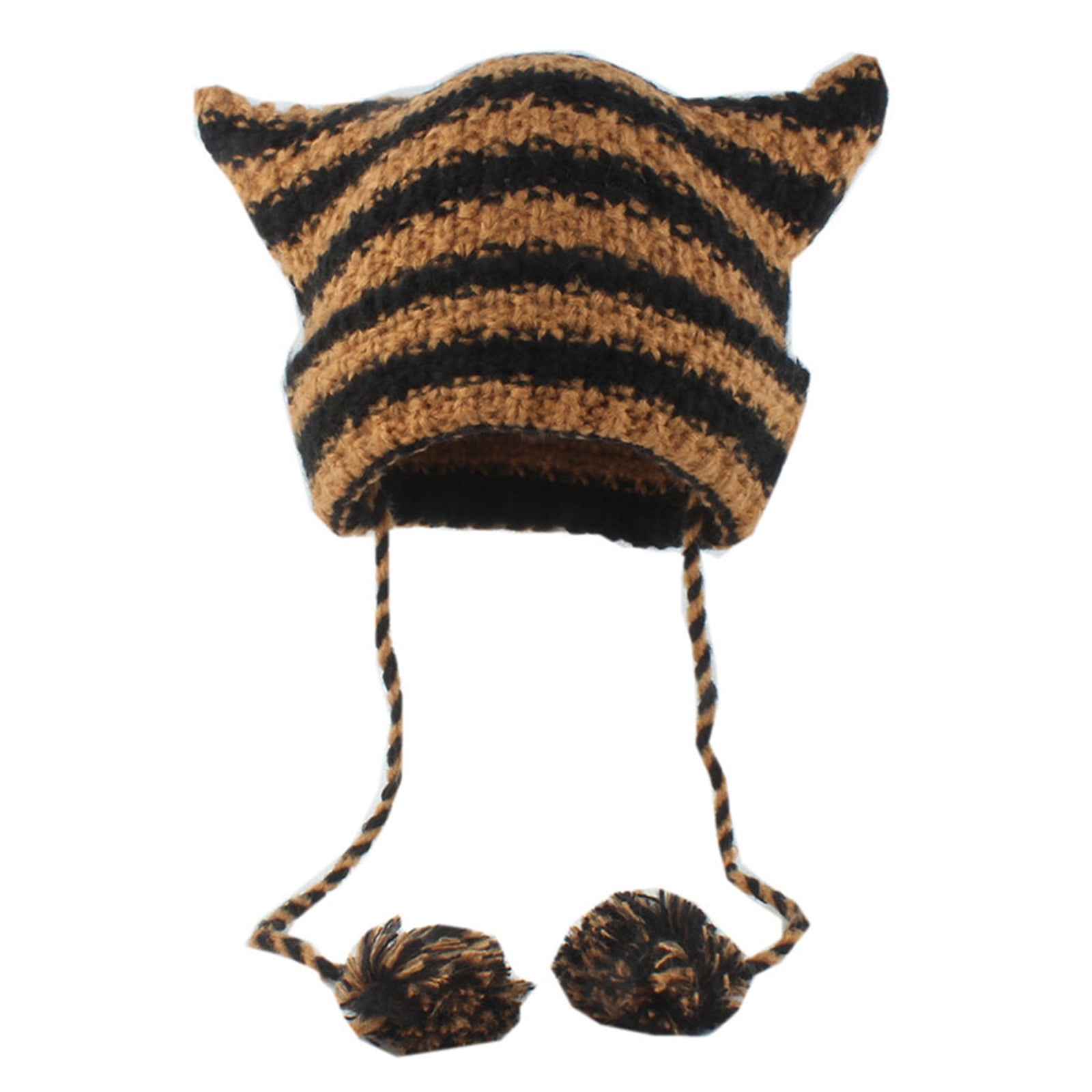 Adult Knit Ear Hat with Pom Pom Decor Cute Students Outdoor Cycling ...