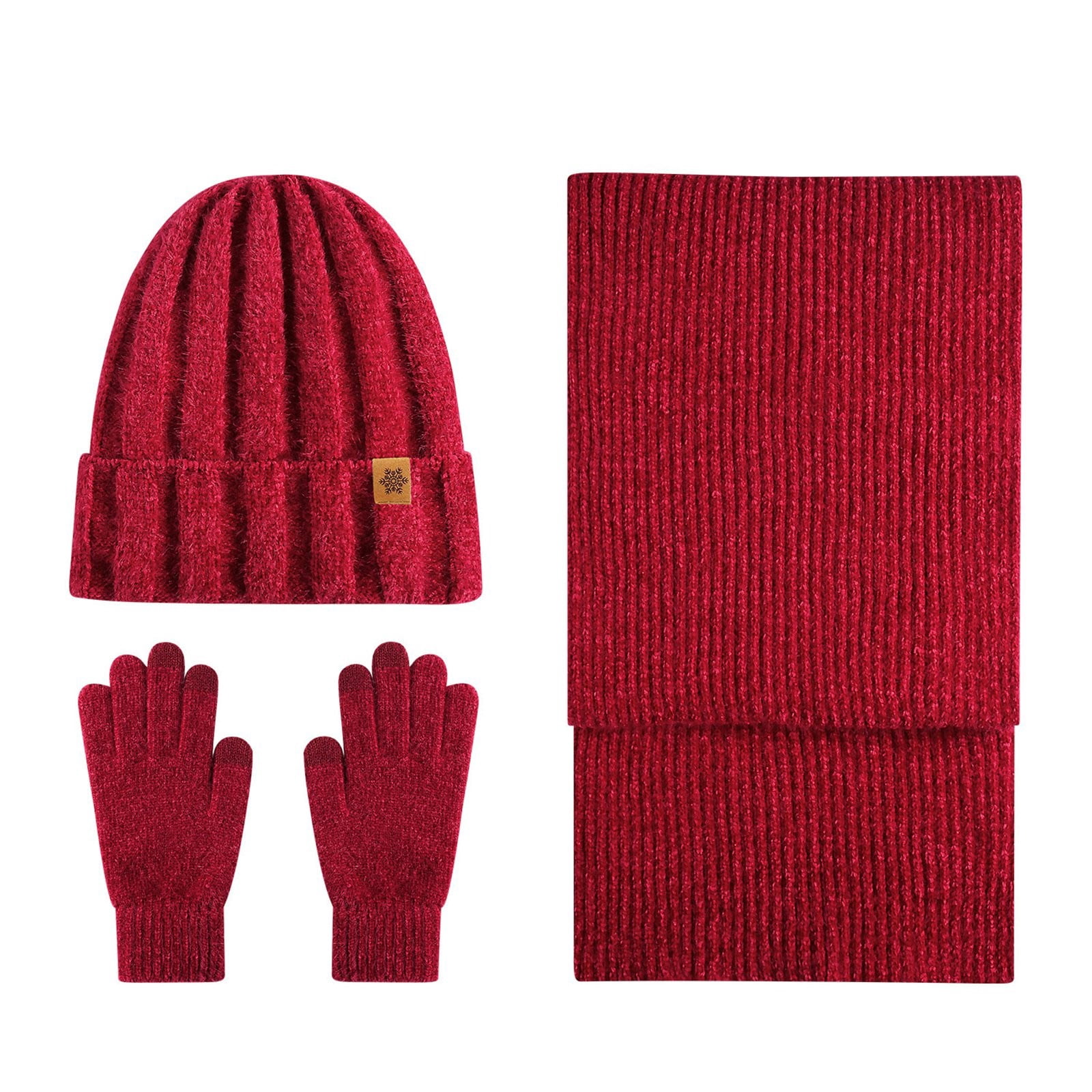 Adult Knit Hat Scarf Gloves Set - Plush Fleece Lined Beanie Neck Warmer ...