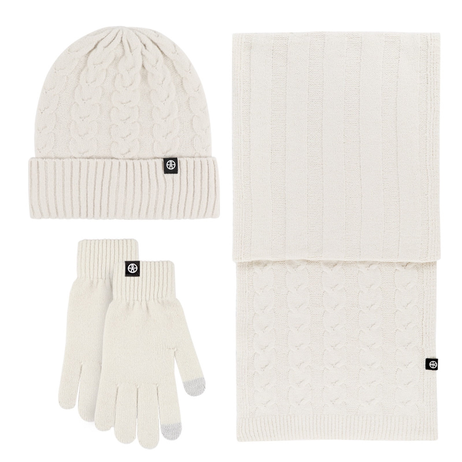 Adult Knit Three Piece Set - Winter Thick Warm Hat Scarf Gloves Combo ...