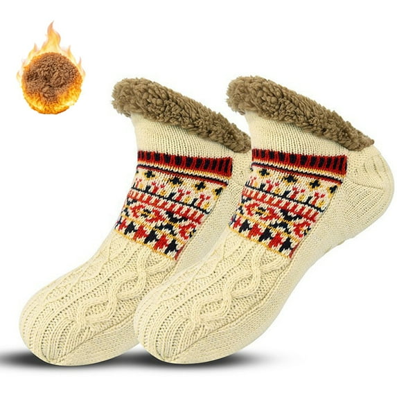 Adult Knitted Slipper Socks with Non-Slip Grips, Cozy Warm Fuzzy Winter ...