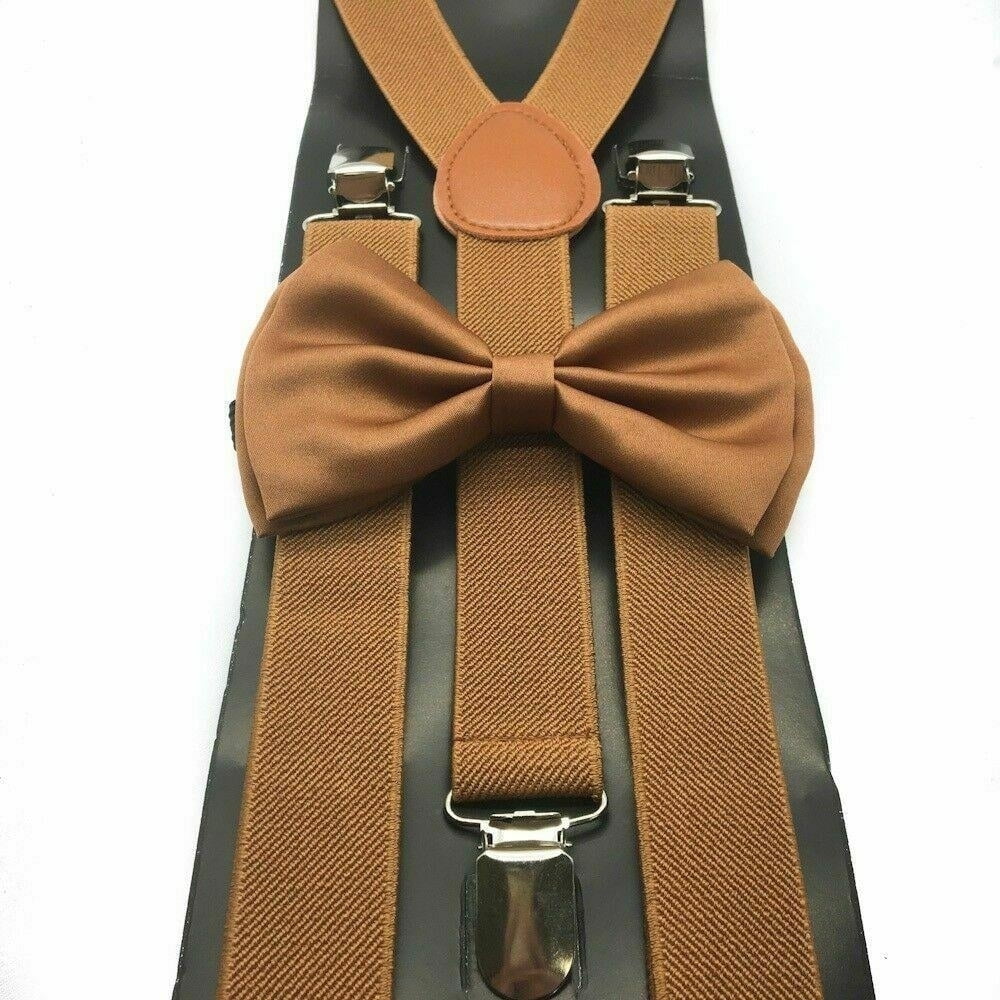 Adult LIGHT BROWN Wedding Suspender and Bow Tie Set Adjustable Wedding ...