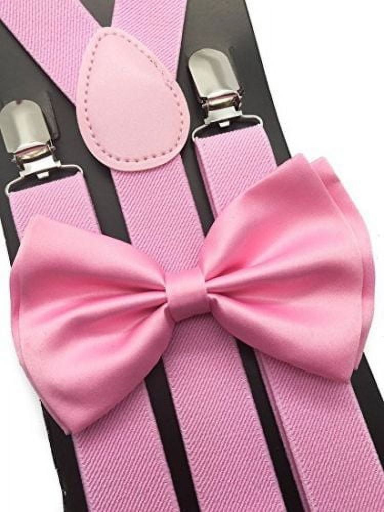 Adult Light Pink Suspenders and Bowtie Bow Tie Set Wedding Prom ...