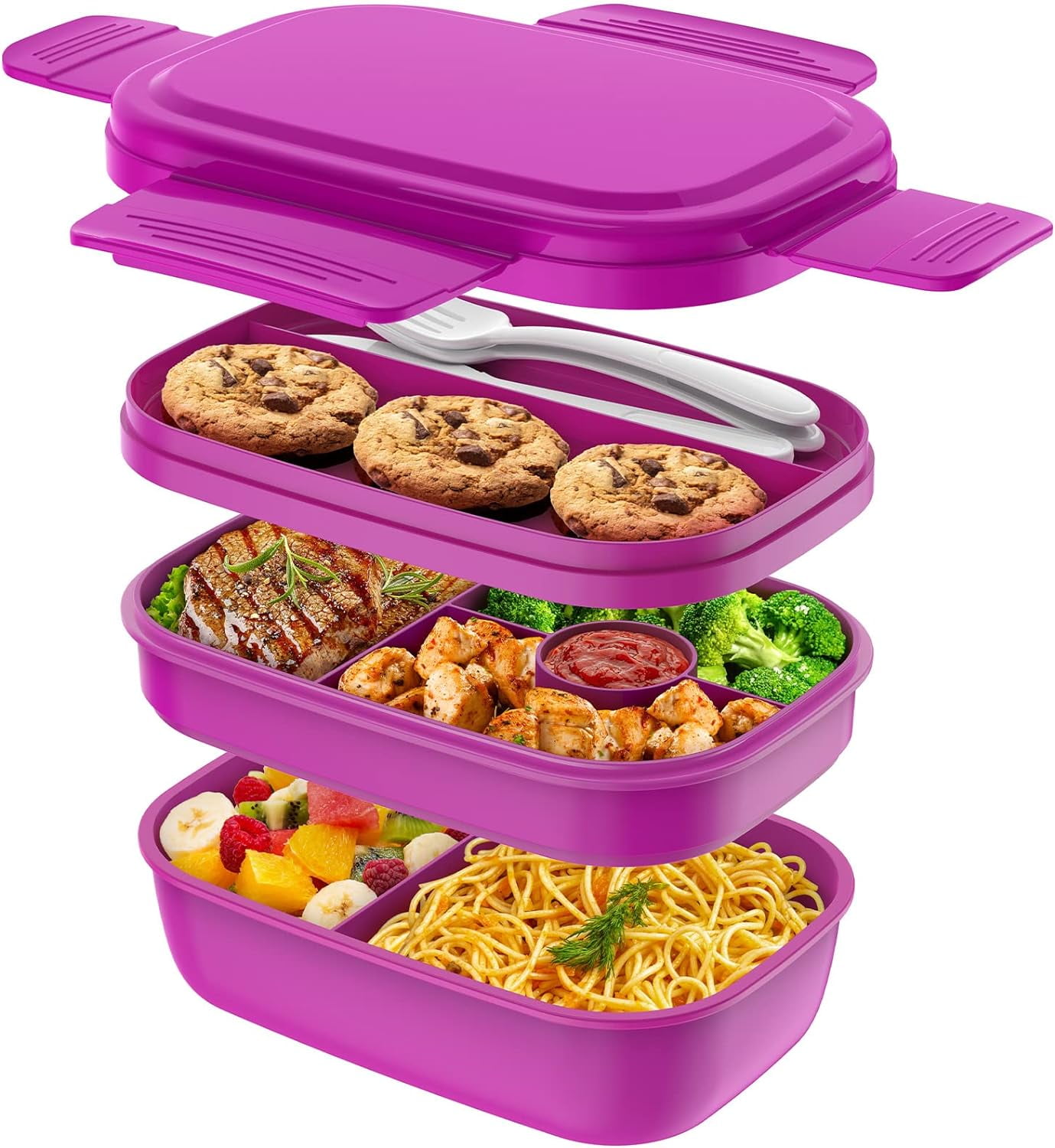 Ahot Adult Lunch Box,3 Stackable Bento Lunch Containers for Adults ...