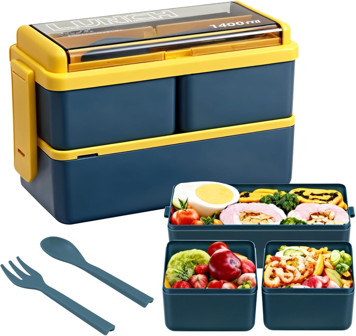 Adult Lunch Box, 4 Compartment Bento Box 47OZ Leak-Proof Lunch ...