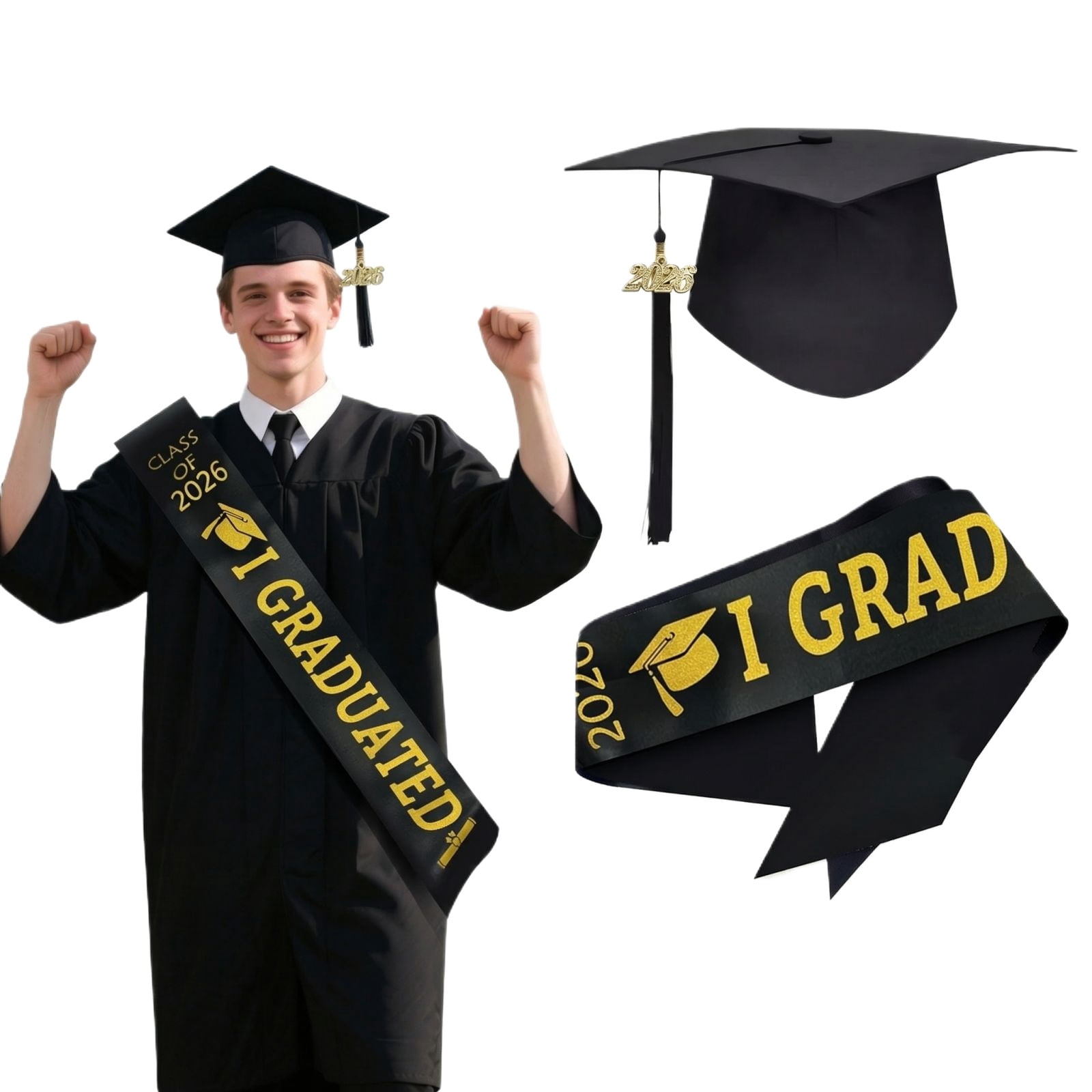 Adult Matte Graduation Cap with Matching Sash Graduation Stole Set ...