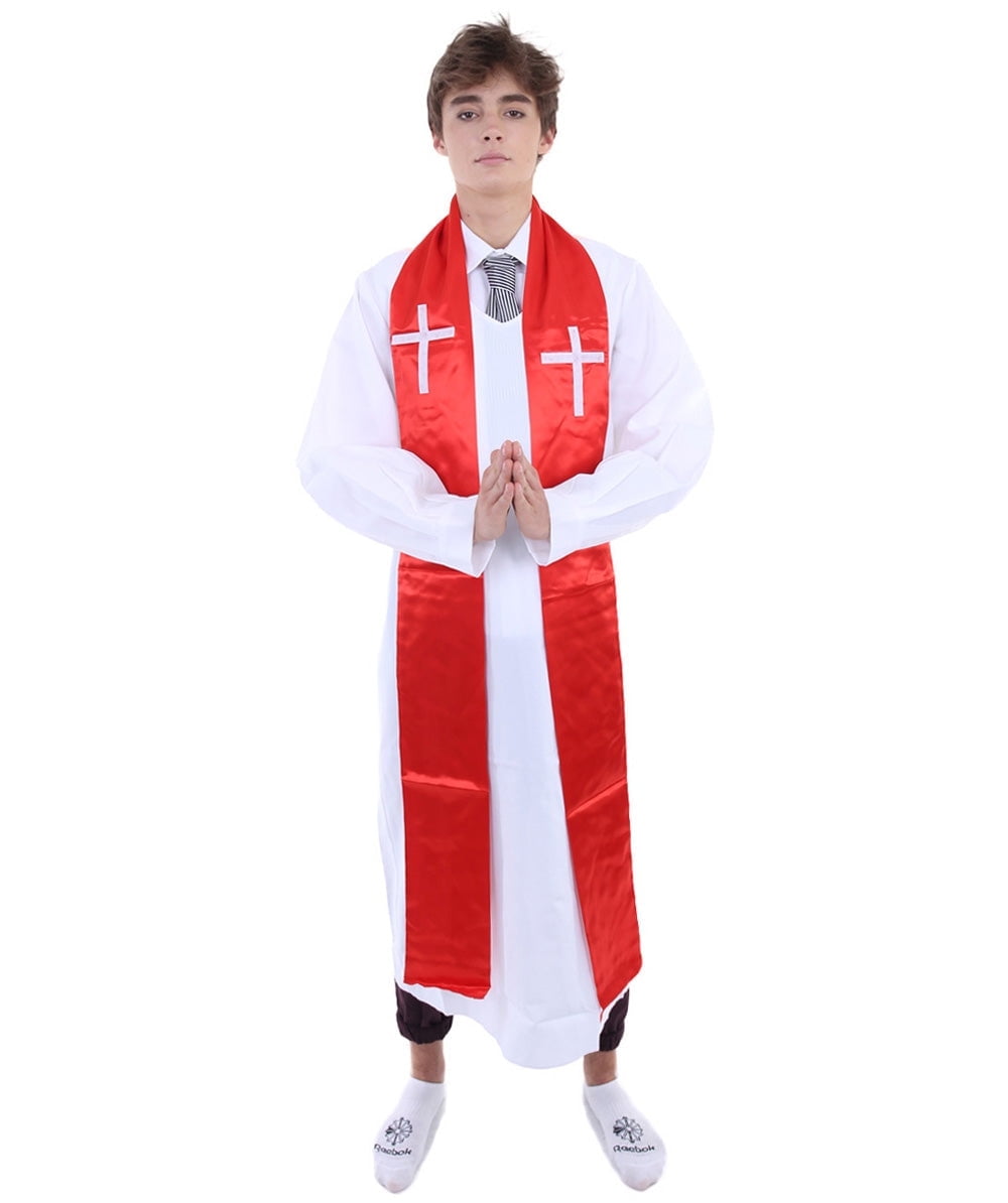 Adult Men's Priest Robe Costume | White & Red Christmas Costume ...