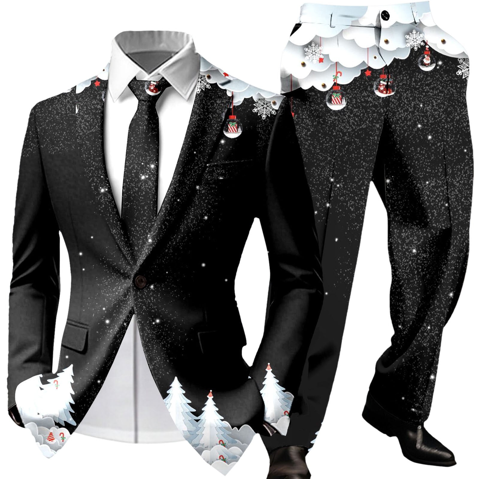 Adult Mens Christmas Suits 2 Piece Classic Fit One Button Xmas Jacket ...