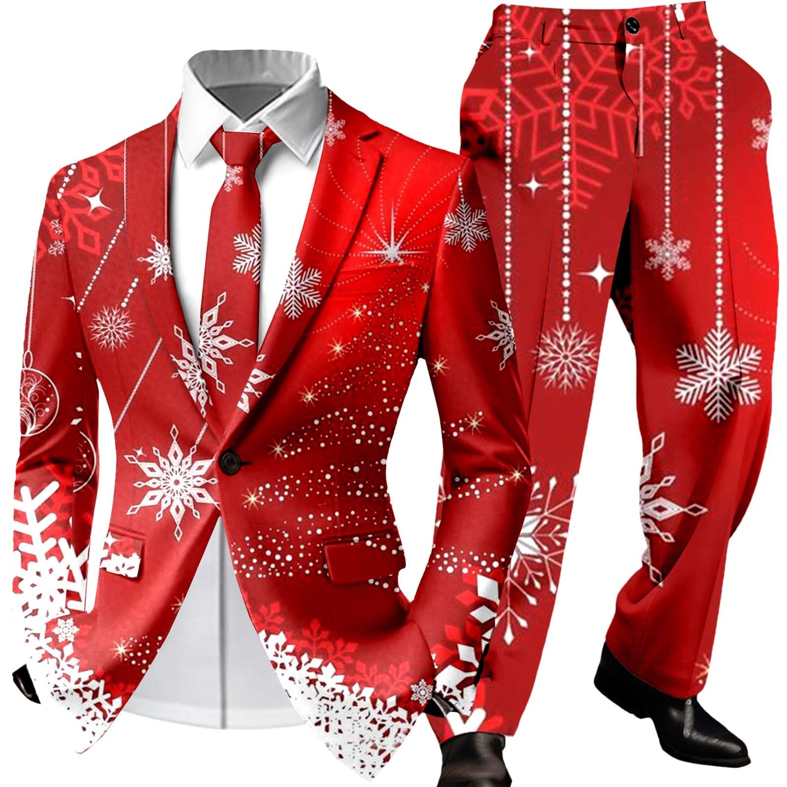 Adult Mens Christmas Suits 2 Piece Elegant One Button Xmas Lapel Jacket ...