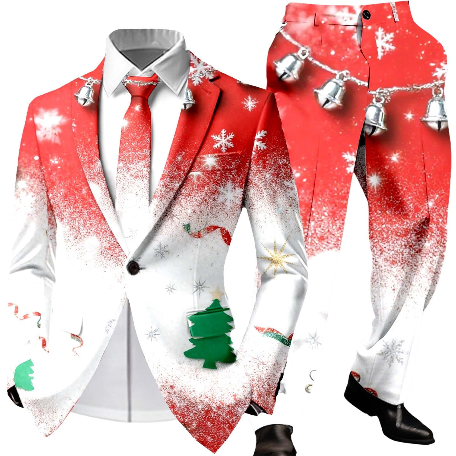 Adult Mens Christmas Suits 2 Piece Elegant One Button Xmas Lapel Jacket ...