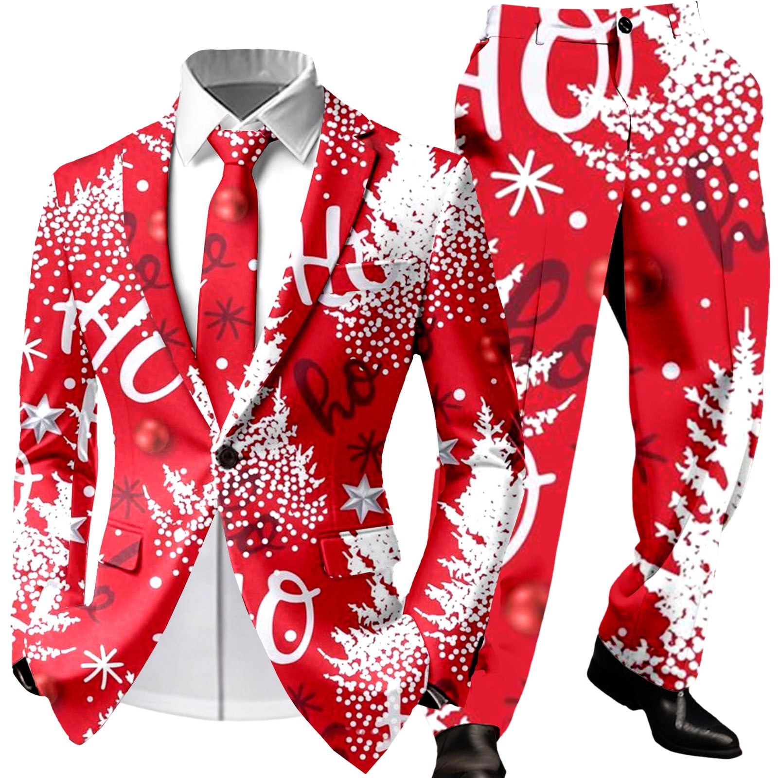 Adult Mens Christmas Suits 2 Piece One Button Xmas Snowflake Plaid ...