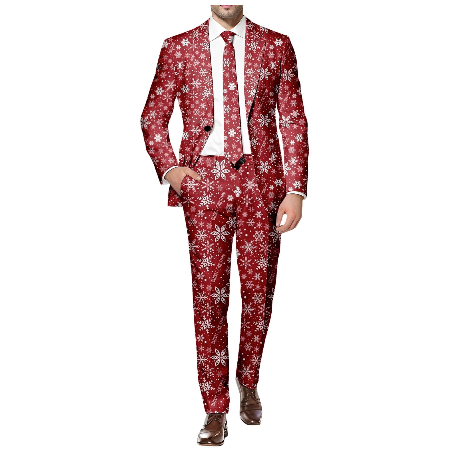 Adult Mens Christmas Suits 2 Piece Snowflake Print One Button Xmas ...