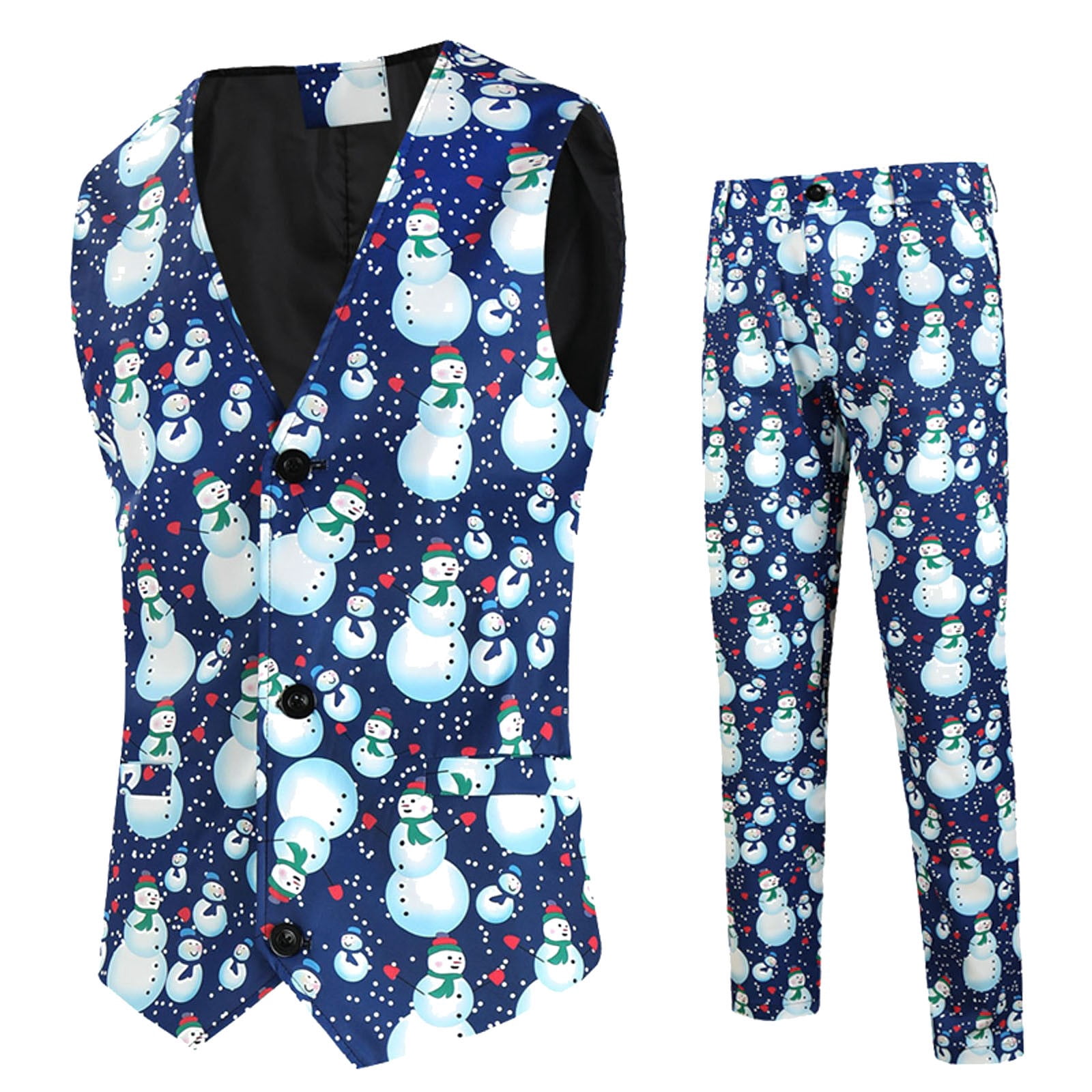Adult Mens Christmas Suits 2 Piece Xmas Print Sleeveless Vest And ...