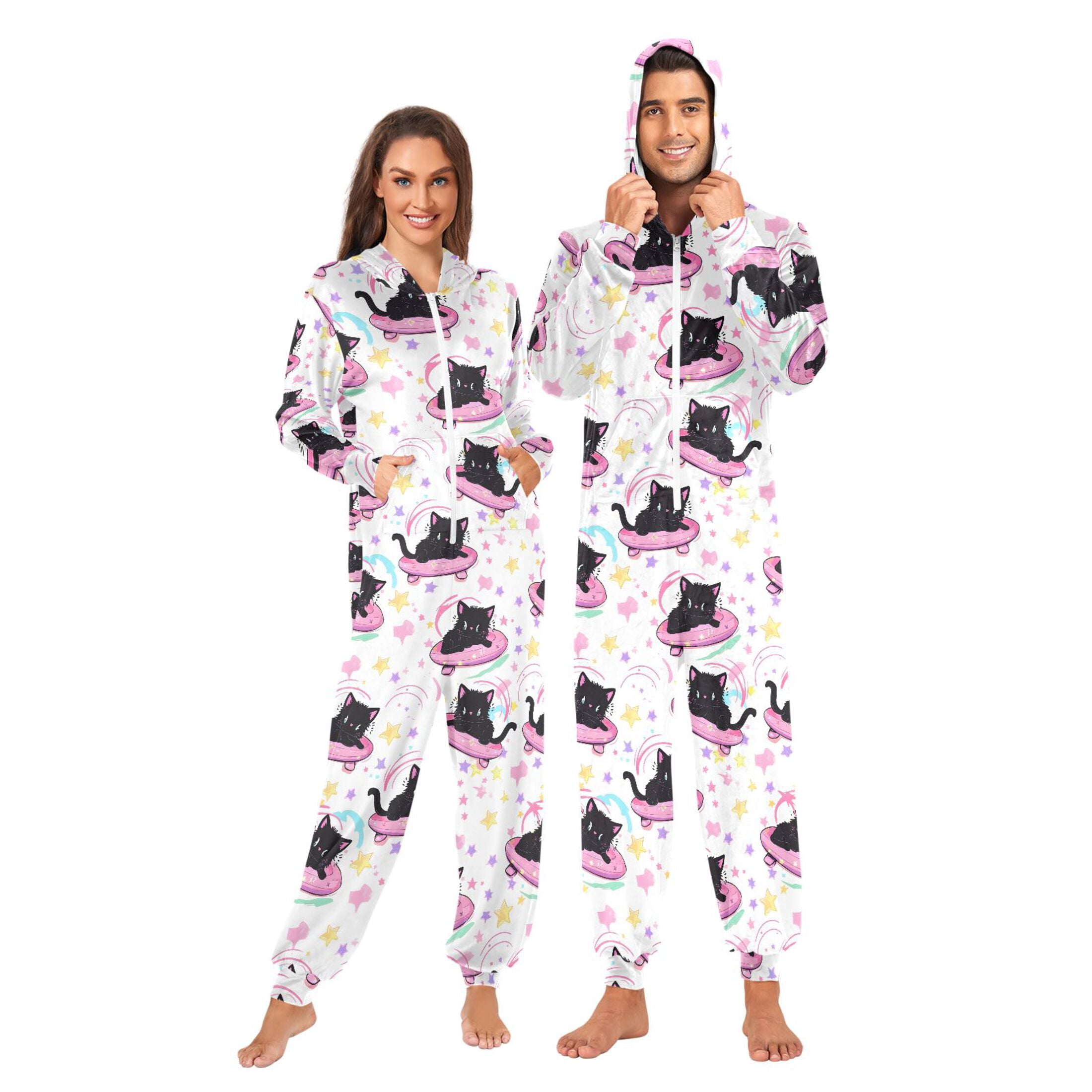 Adult Onesie Blue Background Adult Onesie Black Cat Spaceship Zipper ...