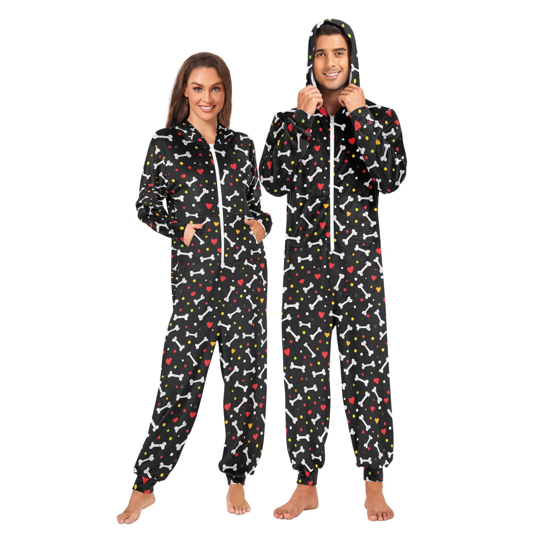 Adult Onesie Blue Background Adult Onesie Bones Hearts Zipper One-Piece ...