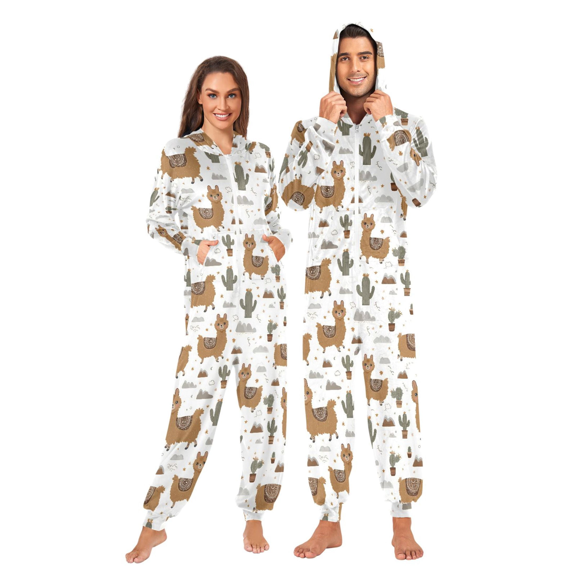 Adult Onesie Blue Background Adult Onesie Cactus Brown Alpaca Zipper ...