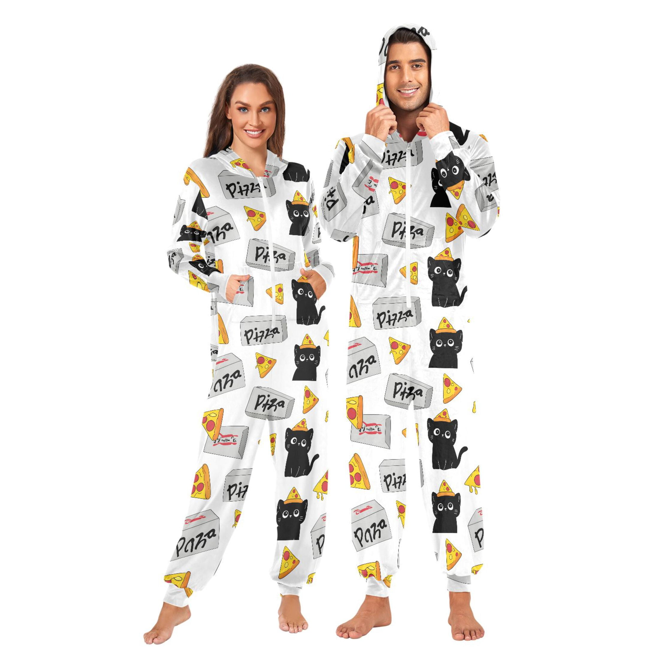 Adult Onesie Blue Background Adult Onesie Cat Pizza Zipper One-Piece ...