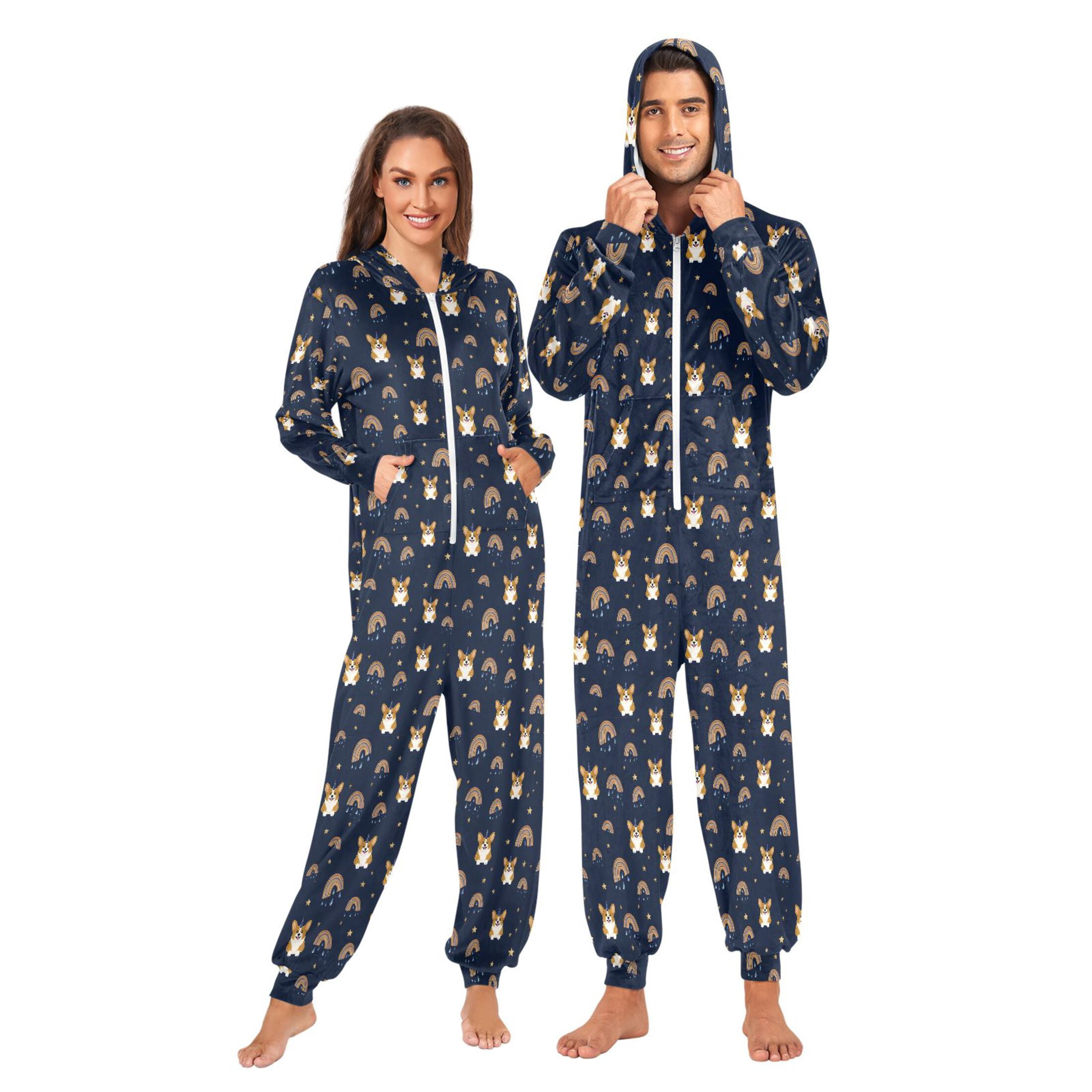 Adult Onesie Blue Background Adult Onesie Corgi Rainbow Zipper One ...