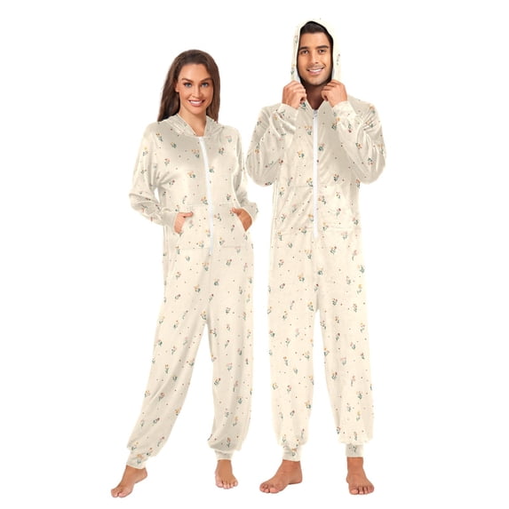 Adult Onesie Blue Background Adult Onesie Cute Floral Zipper One-Piece ...