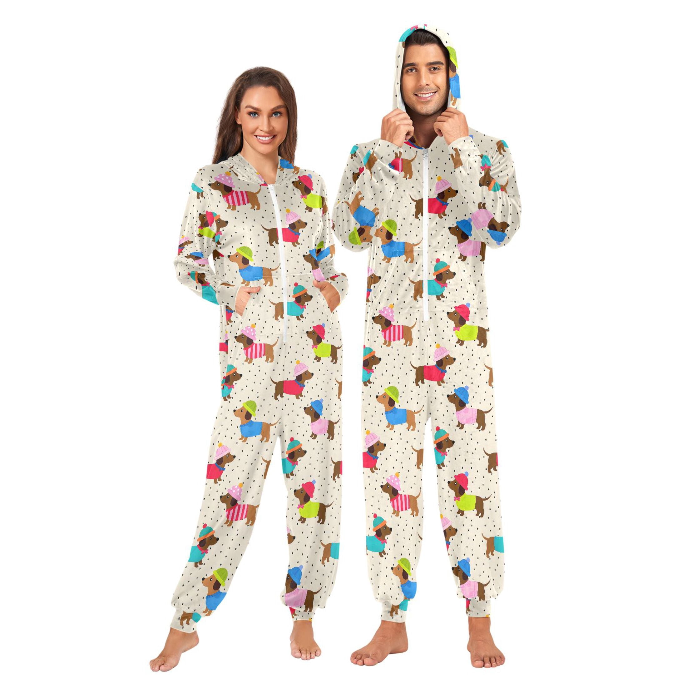 Adult Onesie Blue Background Adult Onesie Dachshund Zipper One-Piece ...