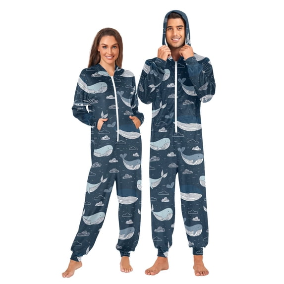 Adult Onesie Blue Background Adult Onesie Deep Sea Whale Zipper One ...