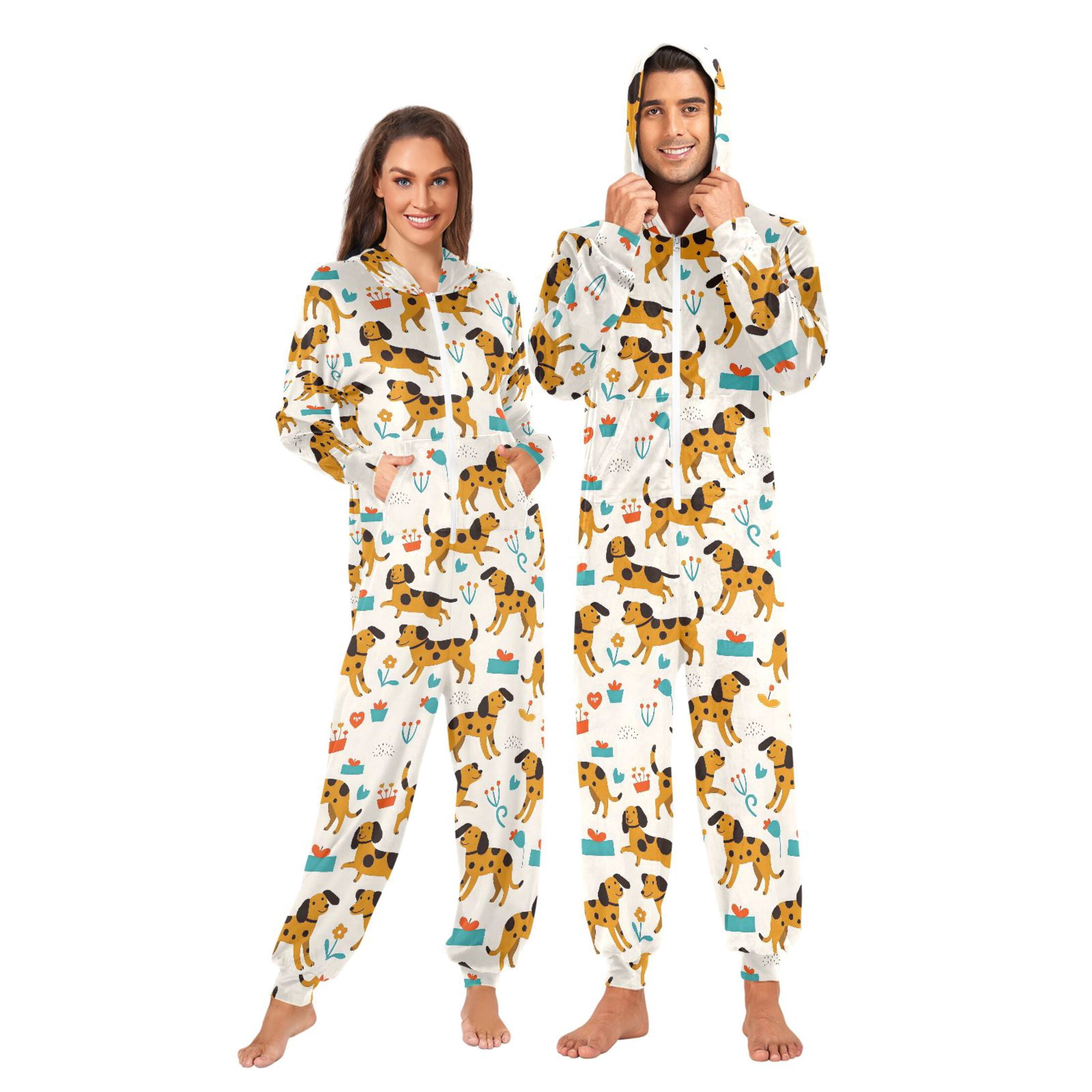 Adult Onesie Blue Background Adult Onesie Dogs Flower Zipper One-Piece ...