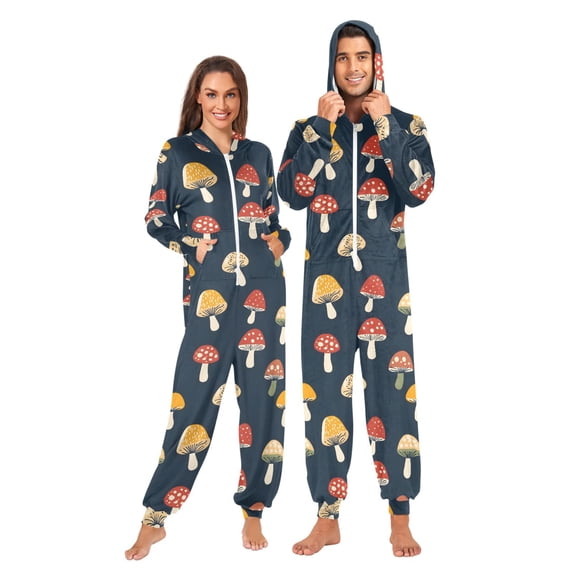 Adult Onesie Blue Background Adult Onesie Mushroom Zipper One-Piece ...