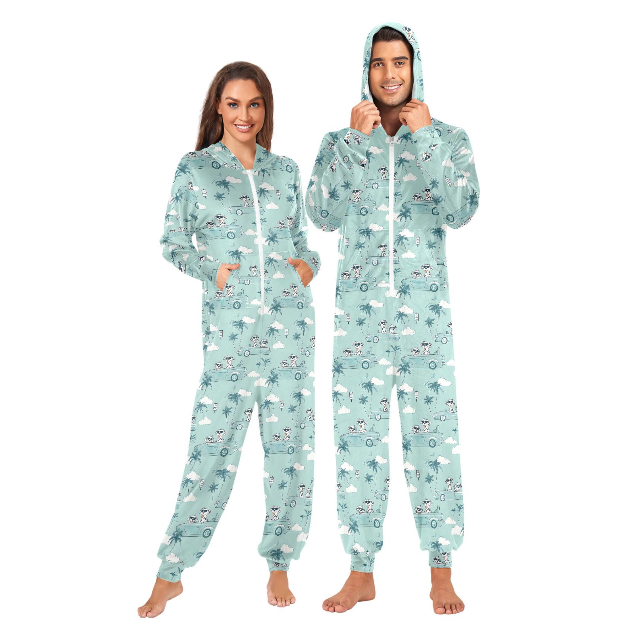 Adult Onesie Blue Background Adult Onesie Palm Dog Cloud Car Zipper One ...
