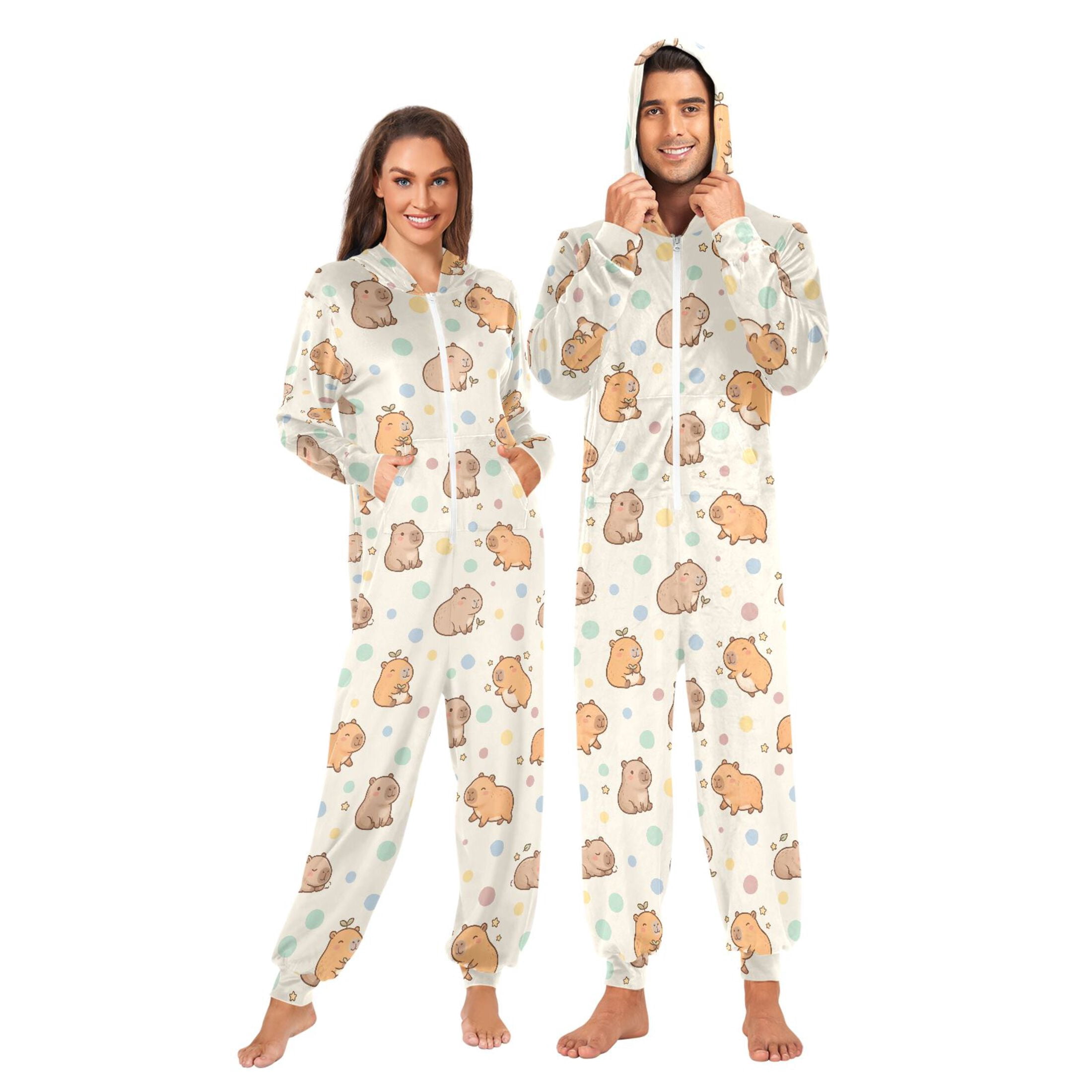 Adult Onesie Blue Background Adult Onesie Polka Dot Capybara Zipper One ...