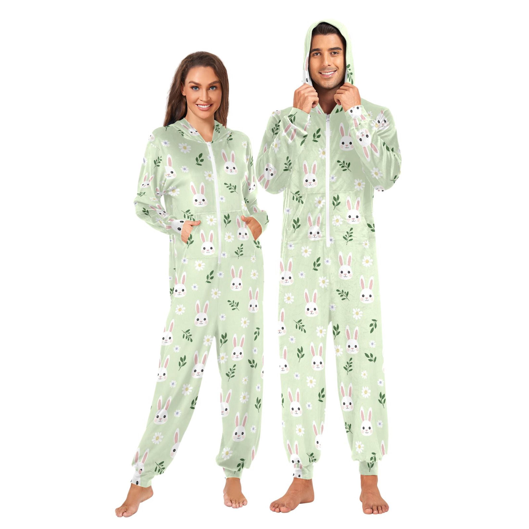 Adult Onesie Blue Background Adult Onesie Rabbit Face Flower Zipper One ...