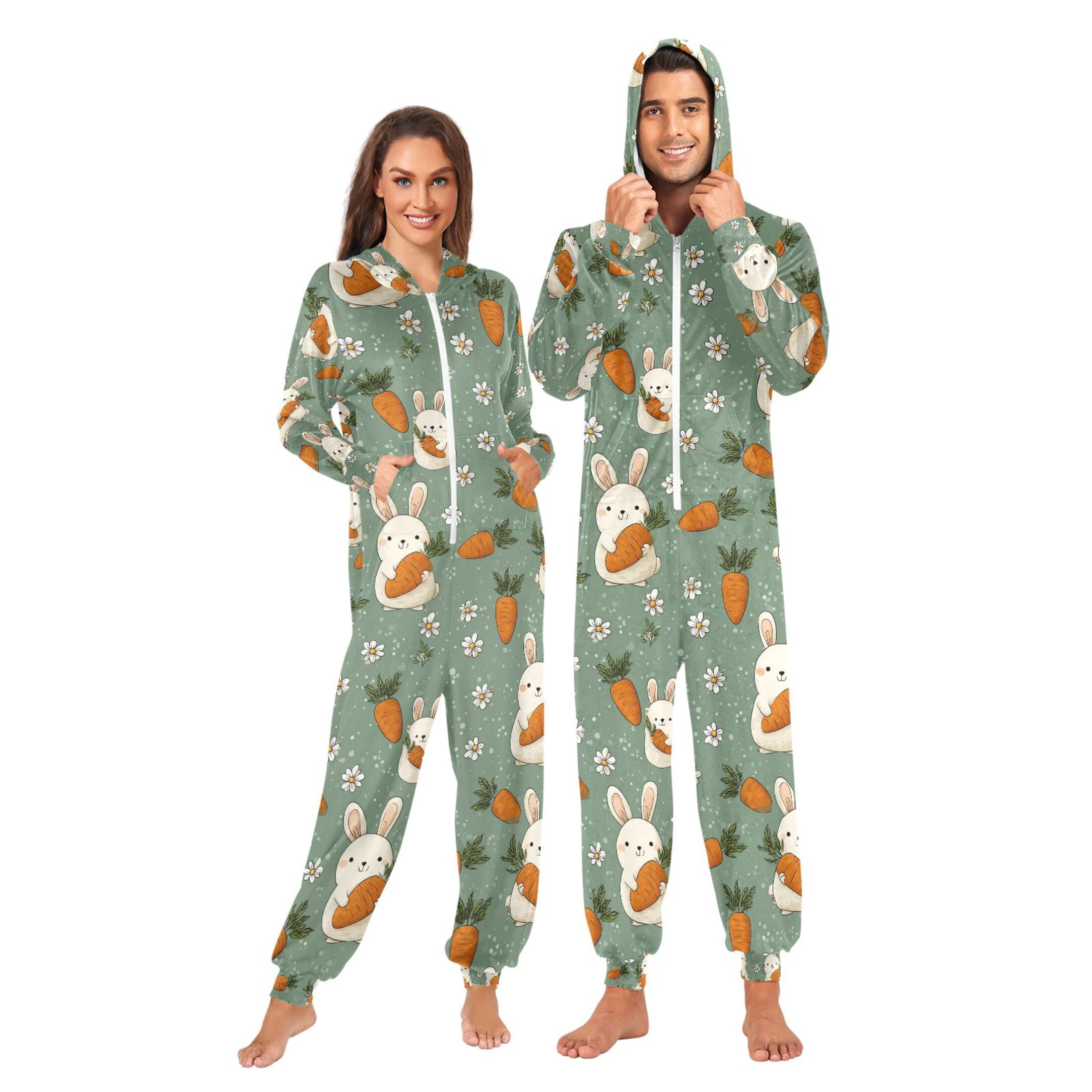 Adult Onesie Cute Bunny Carrot Daisy Zipper One-Piece Pajamas Unisex ...
