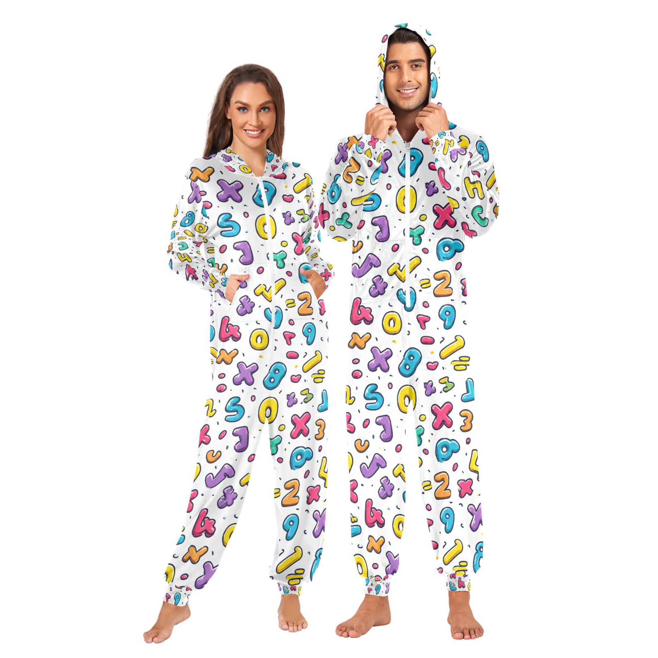 Adult Onesie Cute Cartoon Numbers Zipper One-Piece Pajamas Unisex with ...