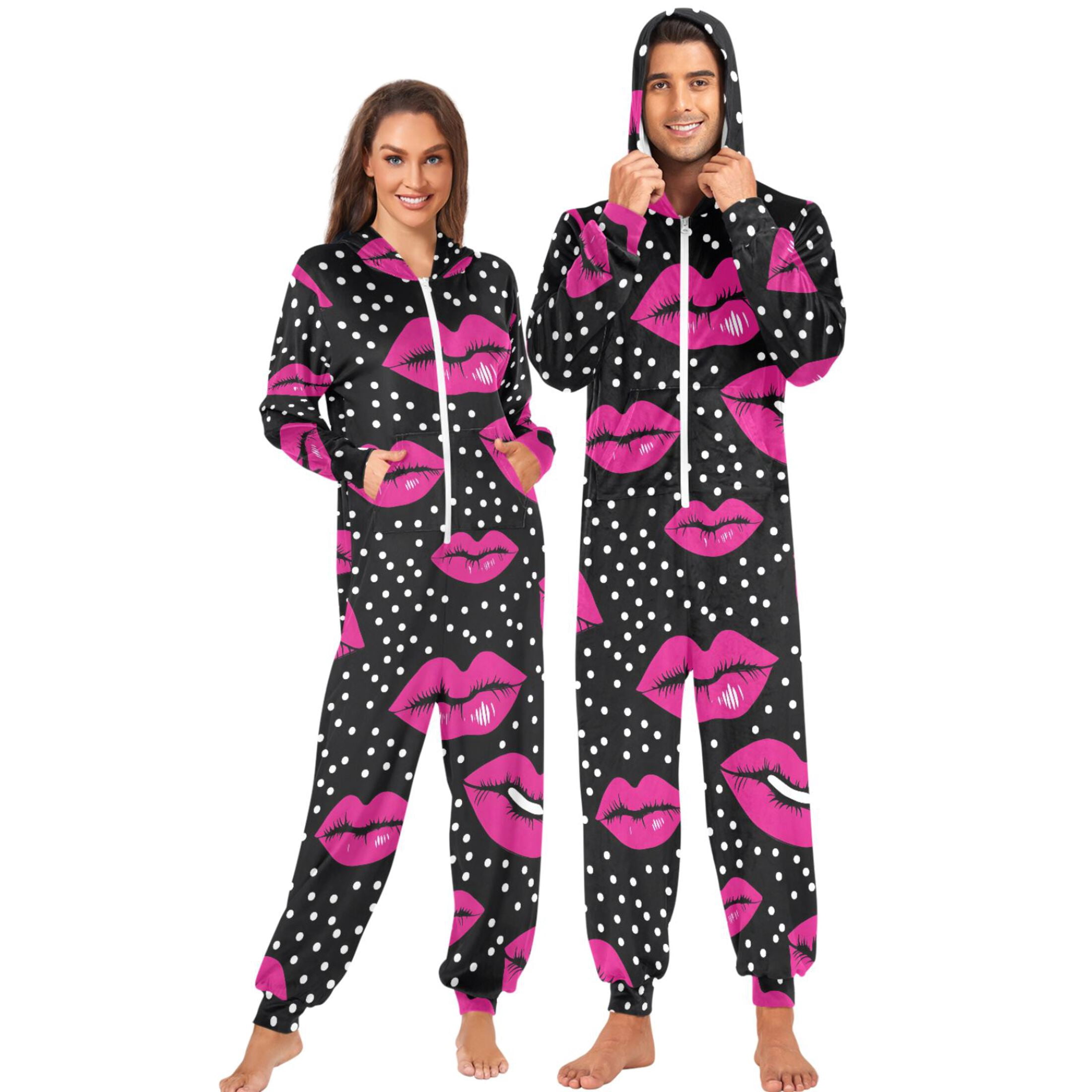 Adult Onesie Pajamas with Pink Lips Polka Dots S - Walmart.com