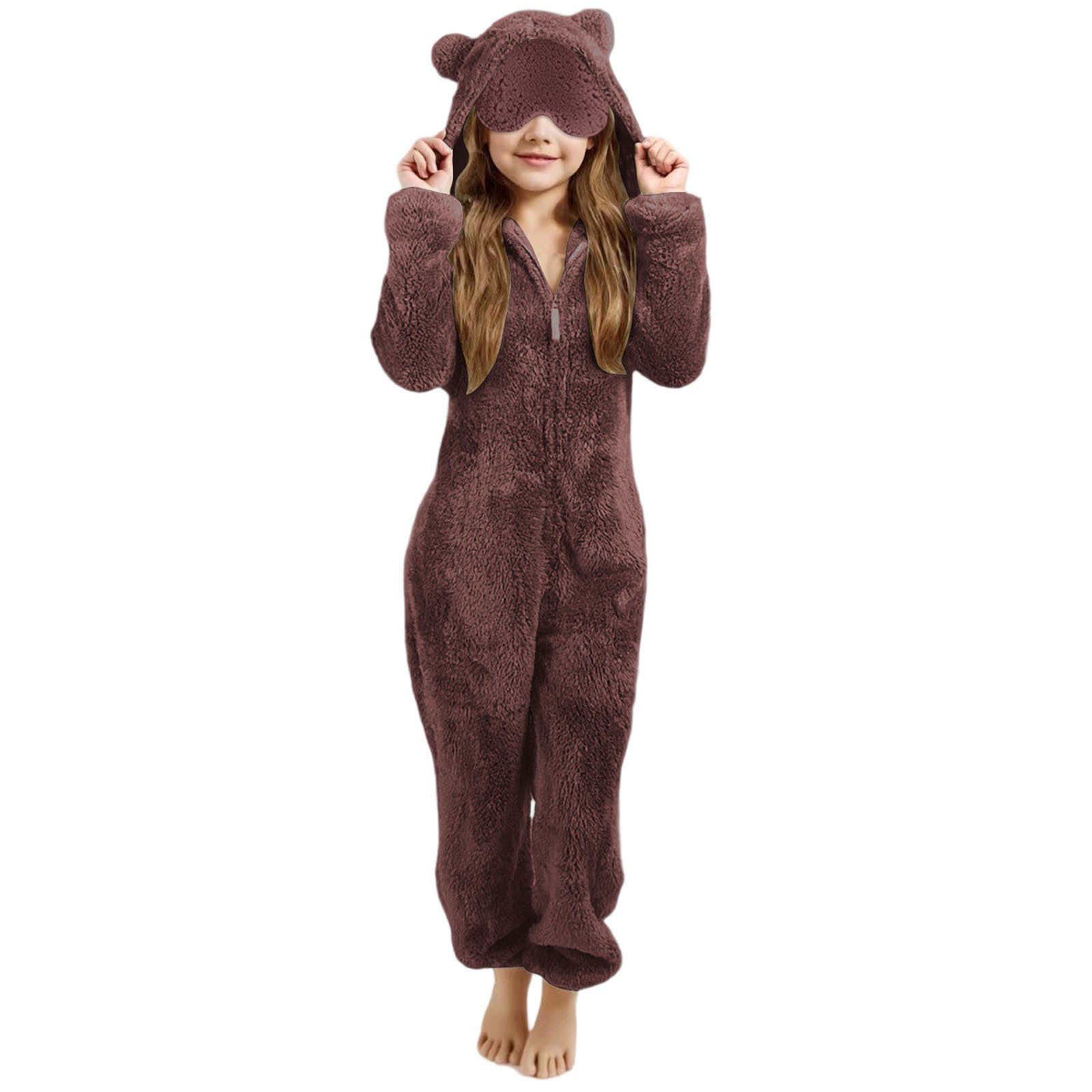 Adult Plush Fleece Animal One Piece Pajamas with Hooded Ears Full ...