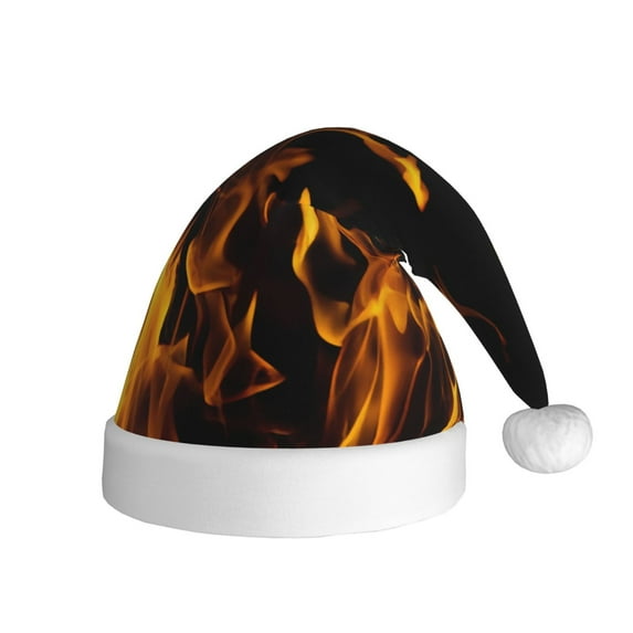 Adult Plush Santa Hat Abstract Fire Flames Print Soft Fleece Christmas ...