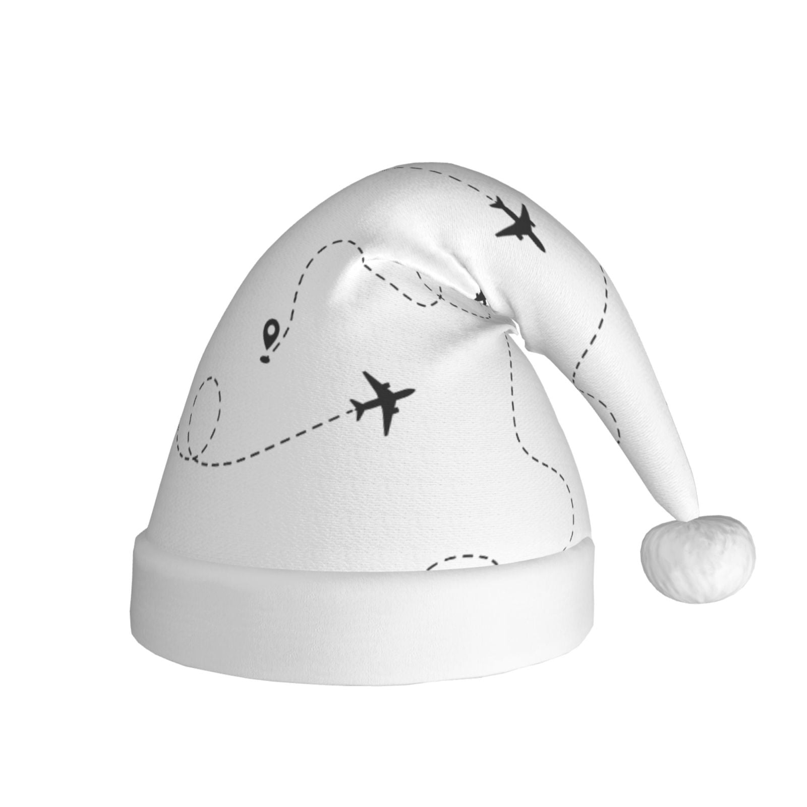 Adult Plush Santa Hat Airplane Dotted Flight Line Soft Fleece Christmas ...