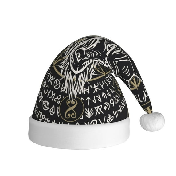 Adult Plush Santa Hat Baphomet And Magic Runes Soft Fleece Christmas ...
