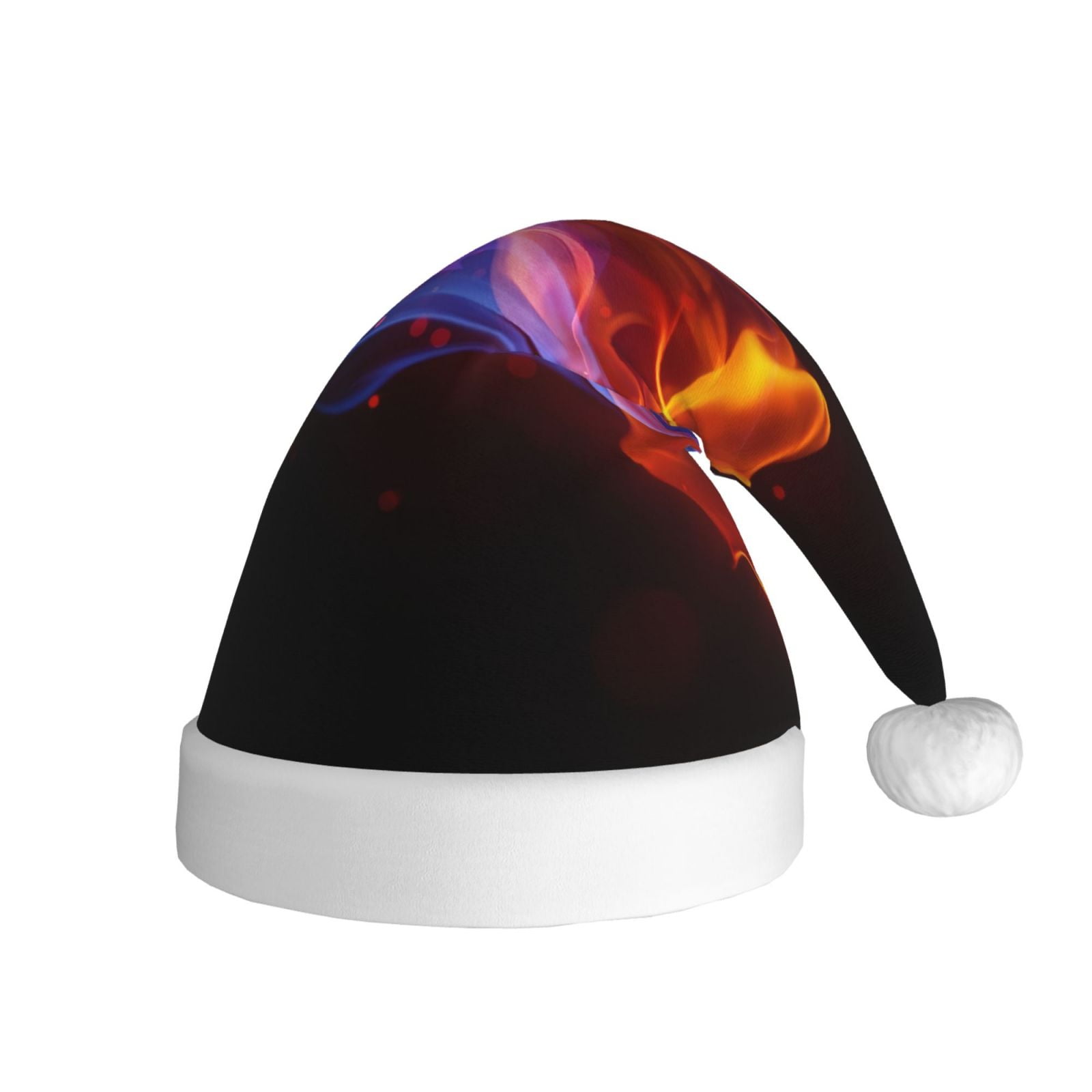 Adult Plush Santa Hat Blue And Red Fire Print Soft Fleece Christmas ...