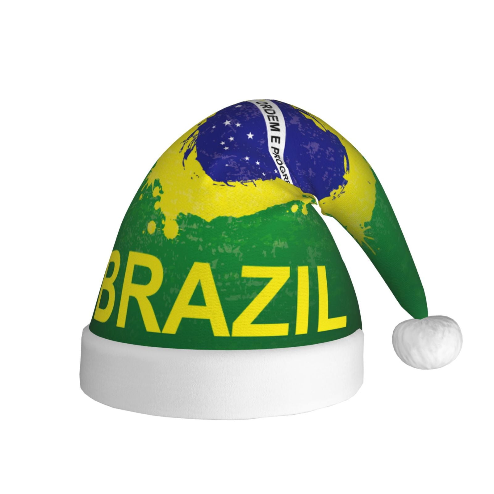 Adult Plush Santa Hat Brazil Abstract Map Soft Fleece Christmas Holiday ...