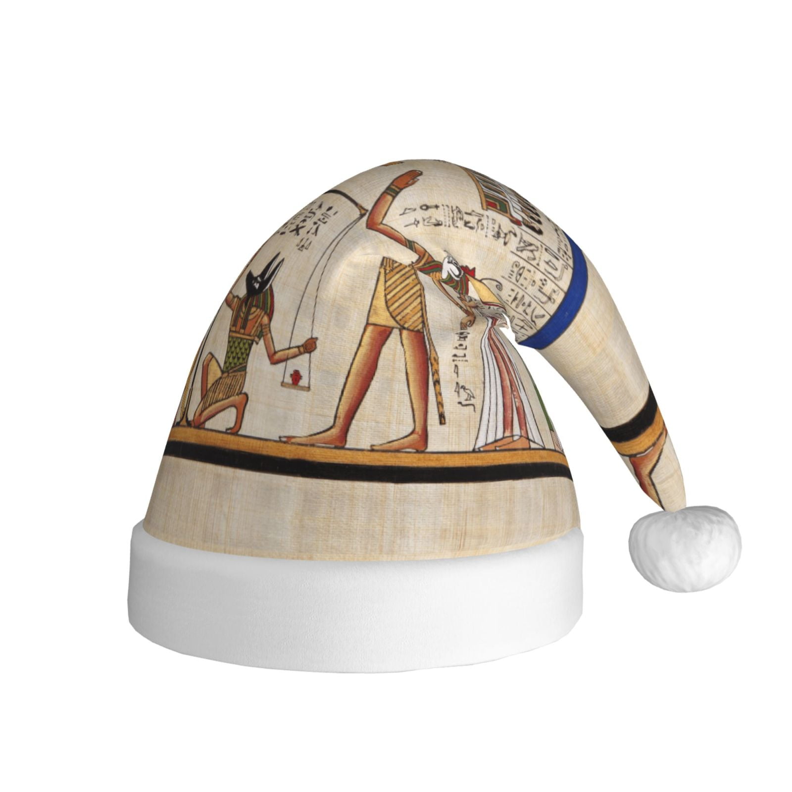 Adult Plush Santa Hat Egyptian Papyrus And Hieroglyph Soft Fleece ...