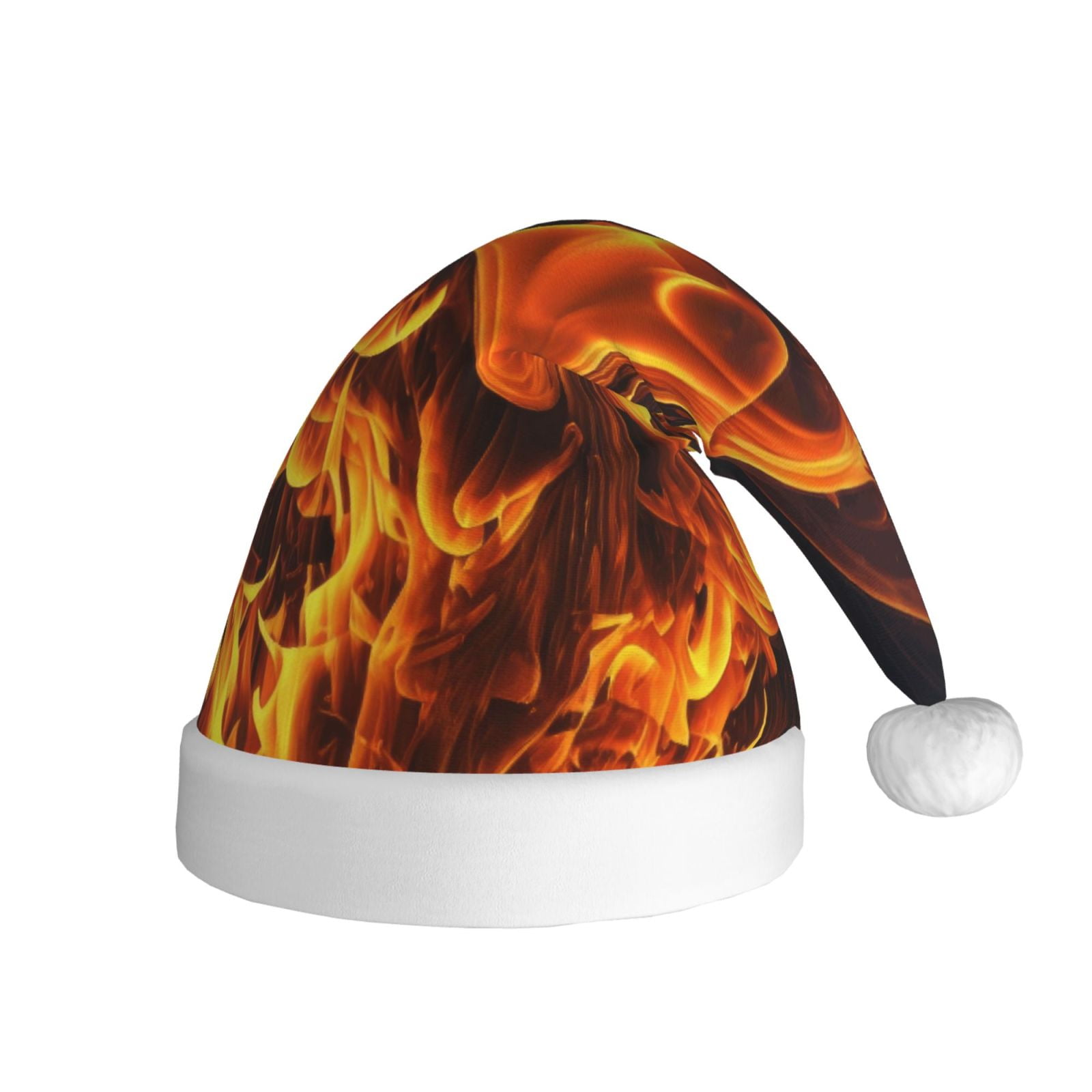 Adult Plush Santa Hat Flames Burning Fire Soft Fleece Christmas Holiday ...