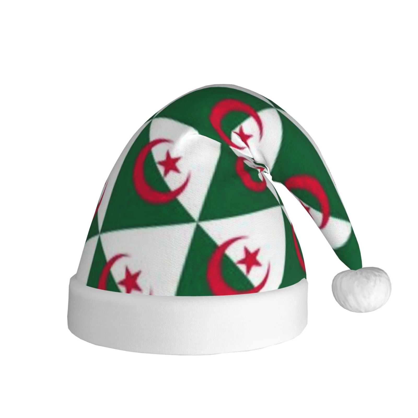 Adult Plush Santa Hat Geometric Flag Of Algeria Soft Fleece Christmas Holiday Costume Accessory ...