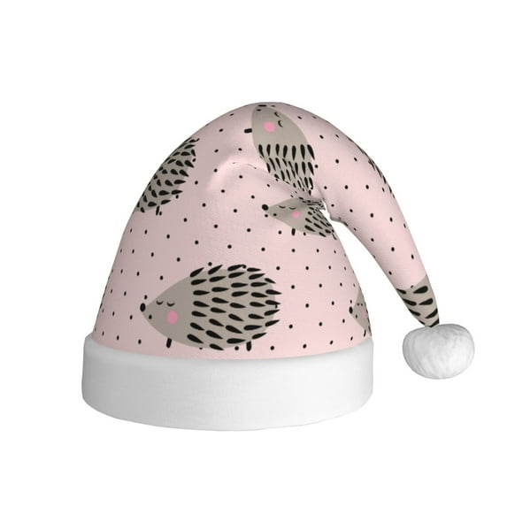 Adult Plush Santa Hat Hedgehog Pattern Pink Soft Fleece Christmas ...