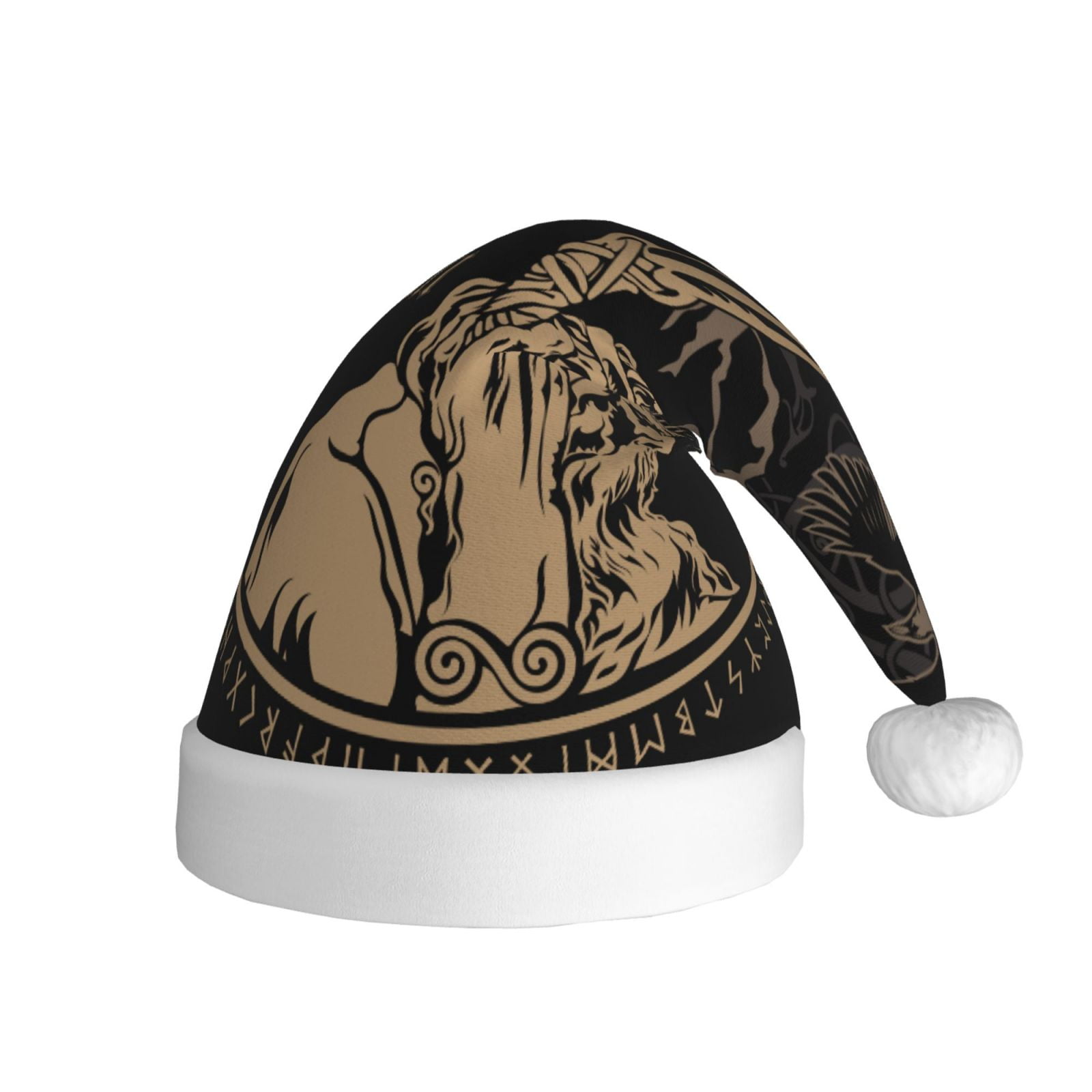 Adult Plush Santa Hat Old Norse Odin With Spear And Crows Soft Fleece ...