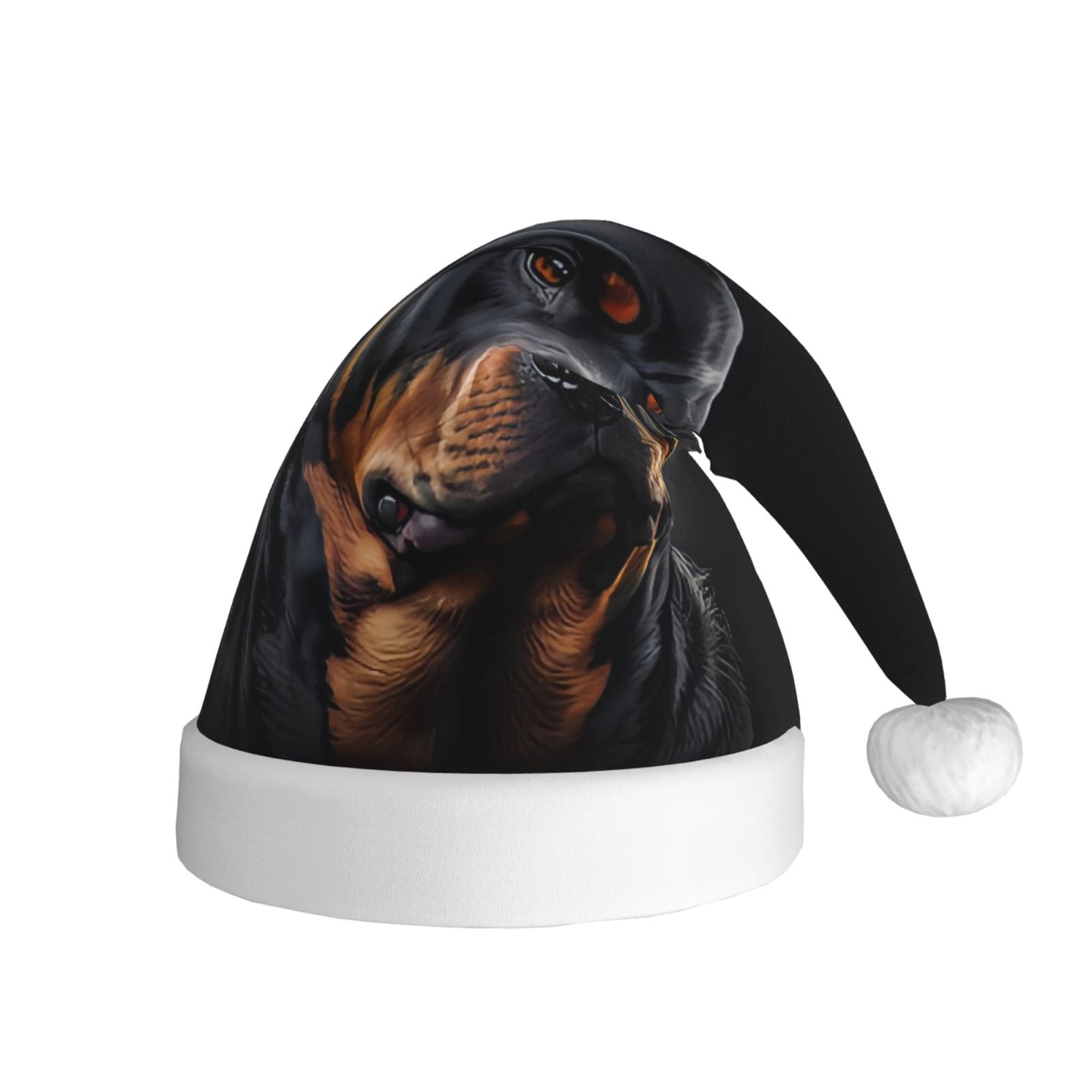 Adult Plush Santa Hat Rottweiler Dog Portrait Soft Fleece Christmas ...
