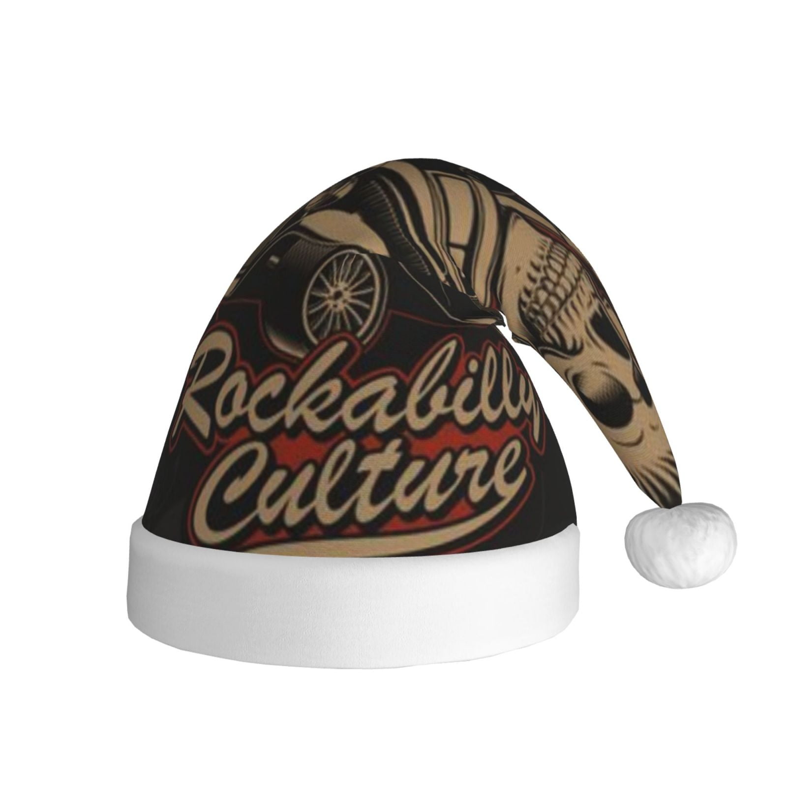 Adult Plush Santa Hat Skull With Hot Rod Guitar In Rockabilly Style ...