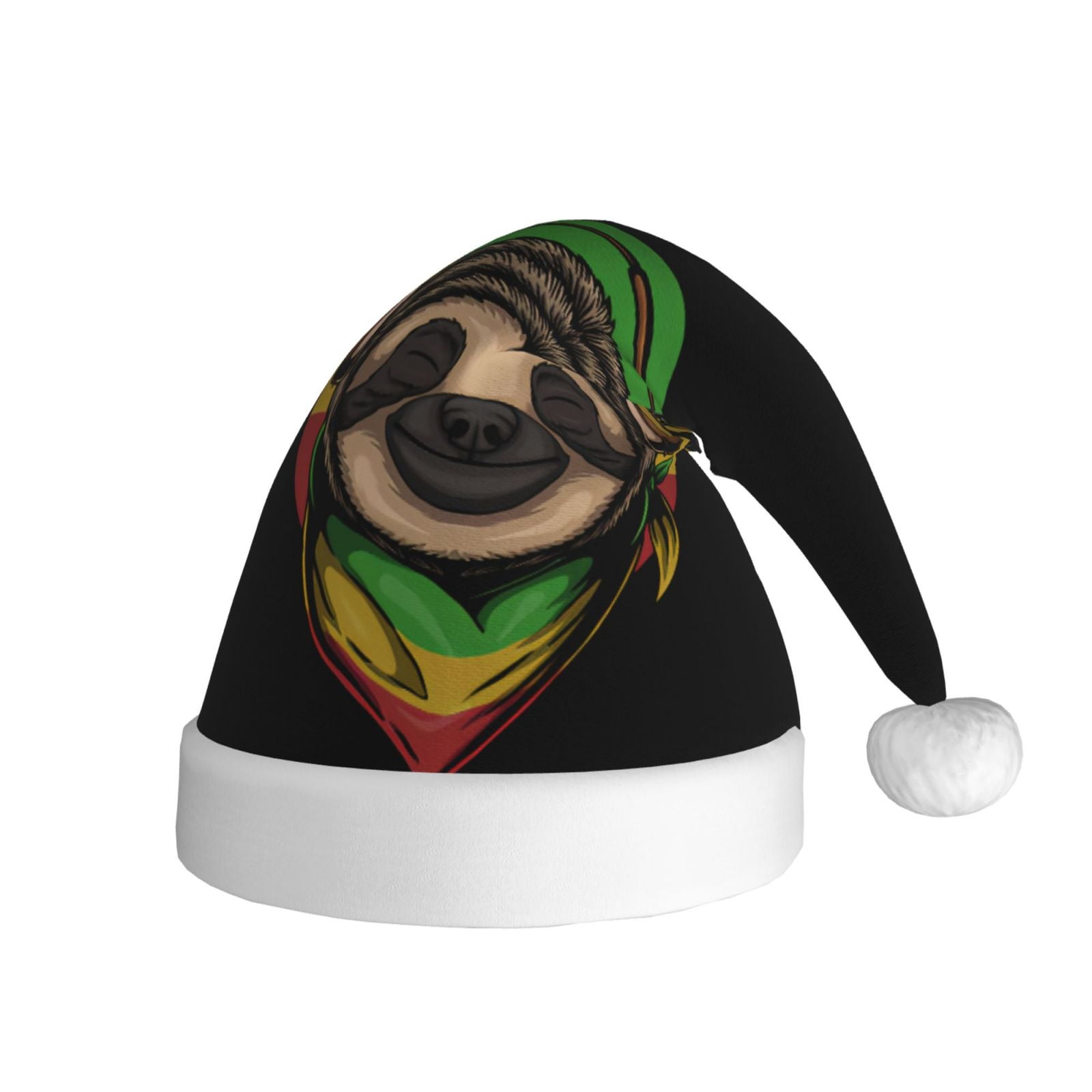 Adult Plush Santa Hat Sloth Rasta A Wearing Headphones Soft Fleece ...