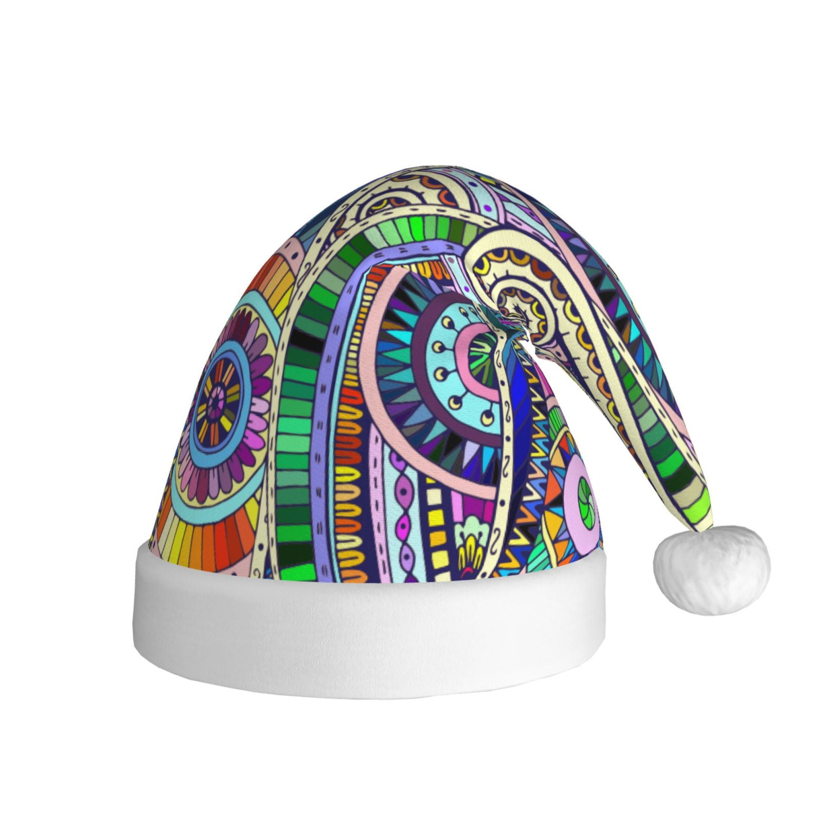 Adult Plush Santa Hat Tribal Ethnic Geometric Pattern Soft Fleece ...