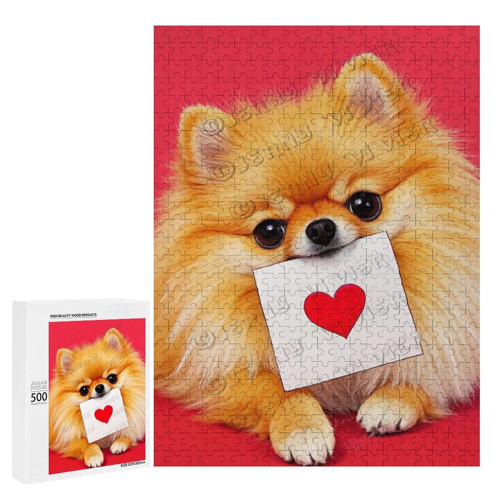 Adult Pomeranian With Heart Love Wooden Puzzle, 500 Pieces ...